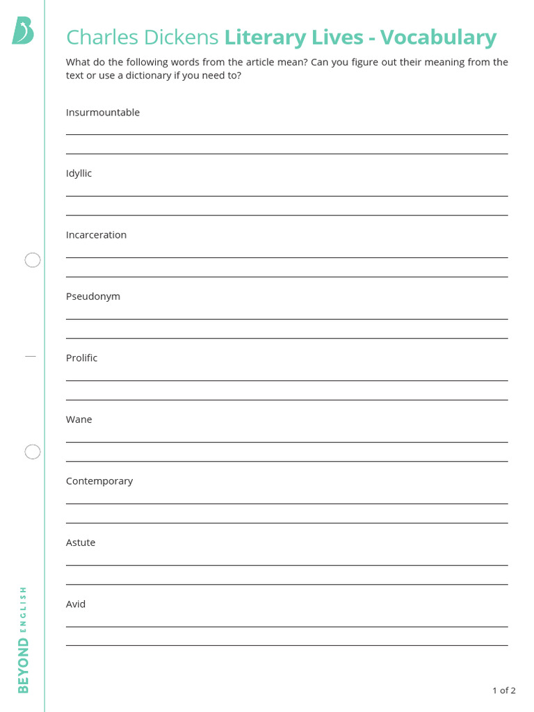 Dickens Vocabulary Study Guide | PDF