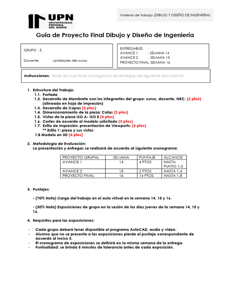 Proyecto Final Curso Dibujo y Diseño Ing Grupo 5 | PDF