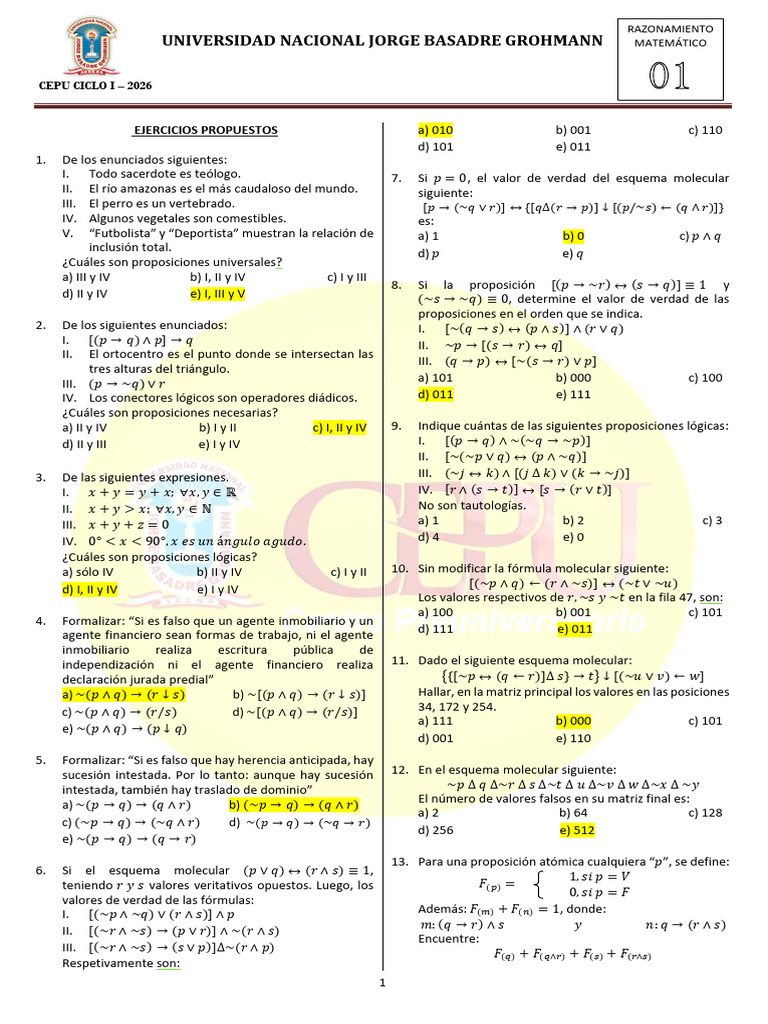 Practica 1 RM Cepu 2026-I | PDF | Proposición | Gramática