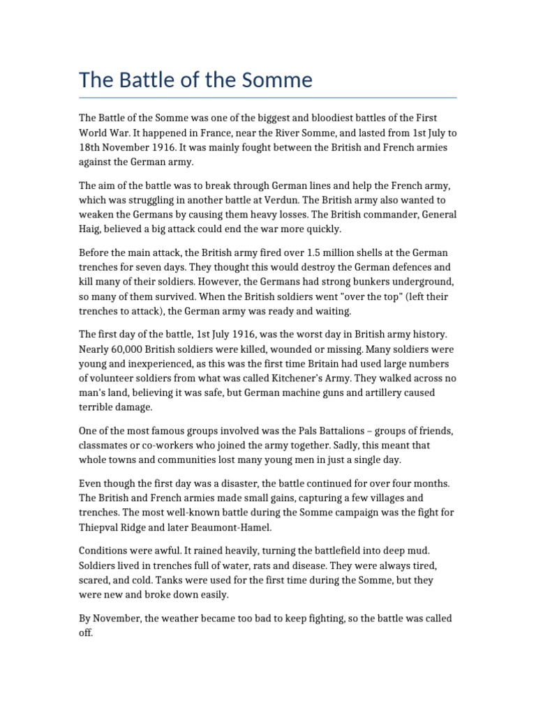Battle of The Somme Homework Another | PDF | Battle Of The Somme ...