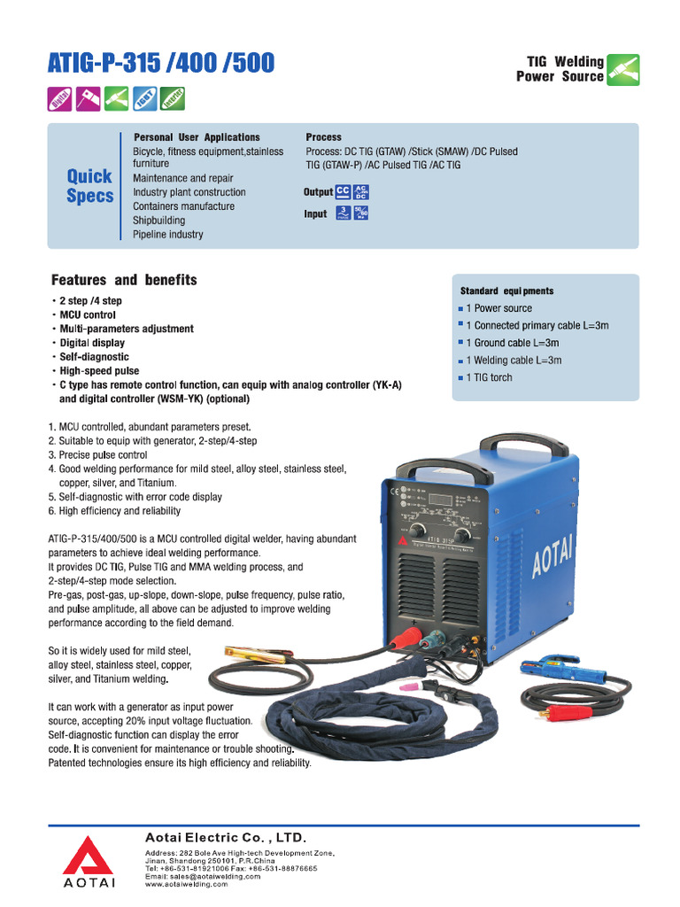 Aotai Welding Machine Atig 400p | PDF