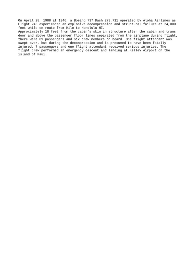 Aloha Airlines Flight 243 Incident | PDF