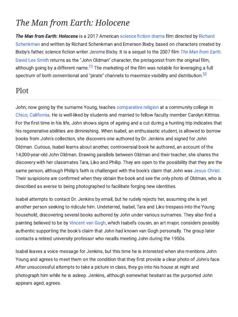 The Man From Earth - Holocene - Wikipedia | PDF