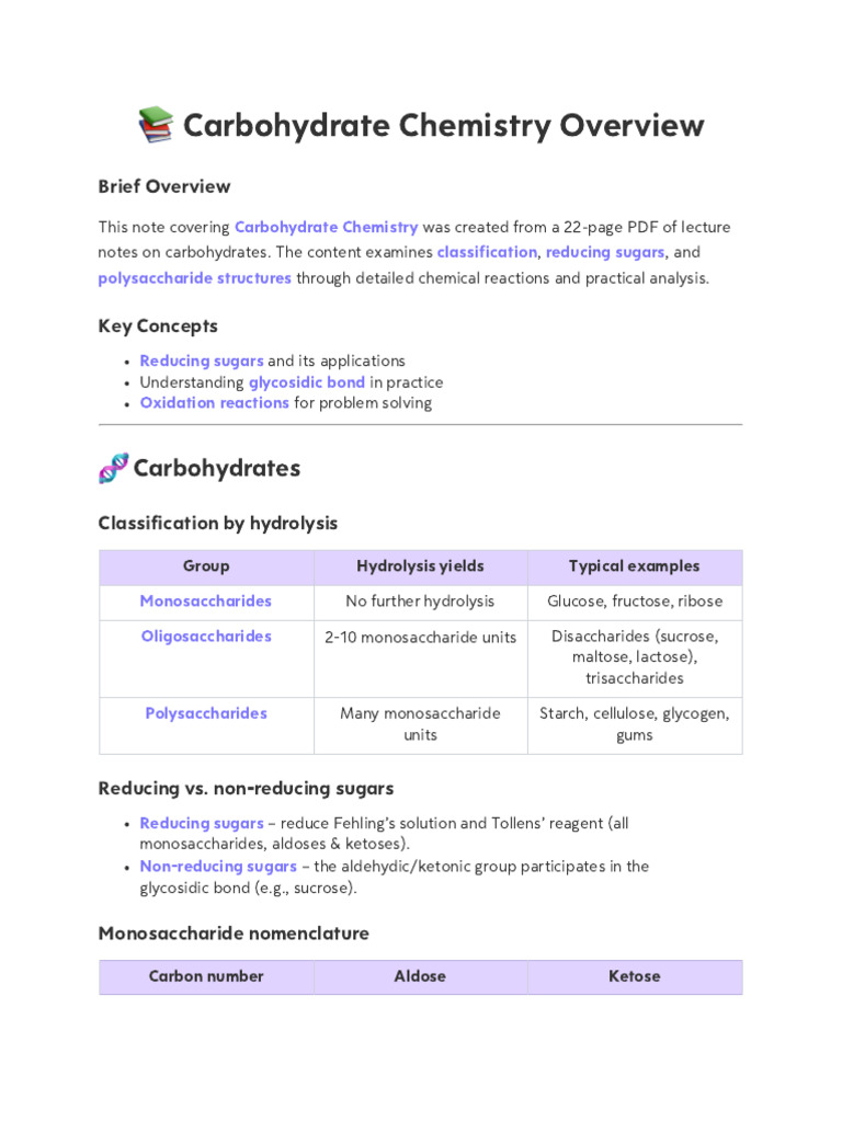 Carbohydrate Chemistry Essentials | PDF | Carbohydrates | Glucose