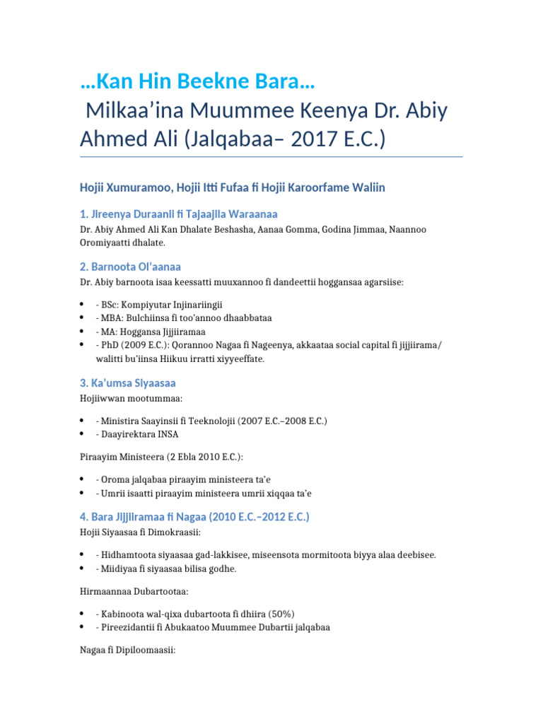 Dr Abiy Ahmed Ali Report Afaan Oromo EC (1) | PDF