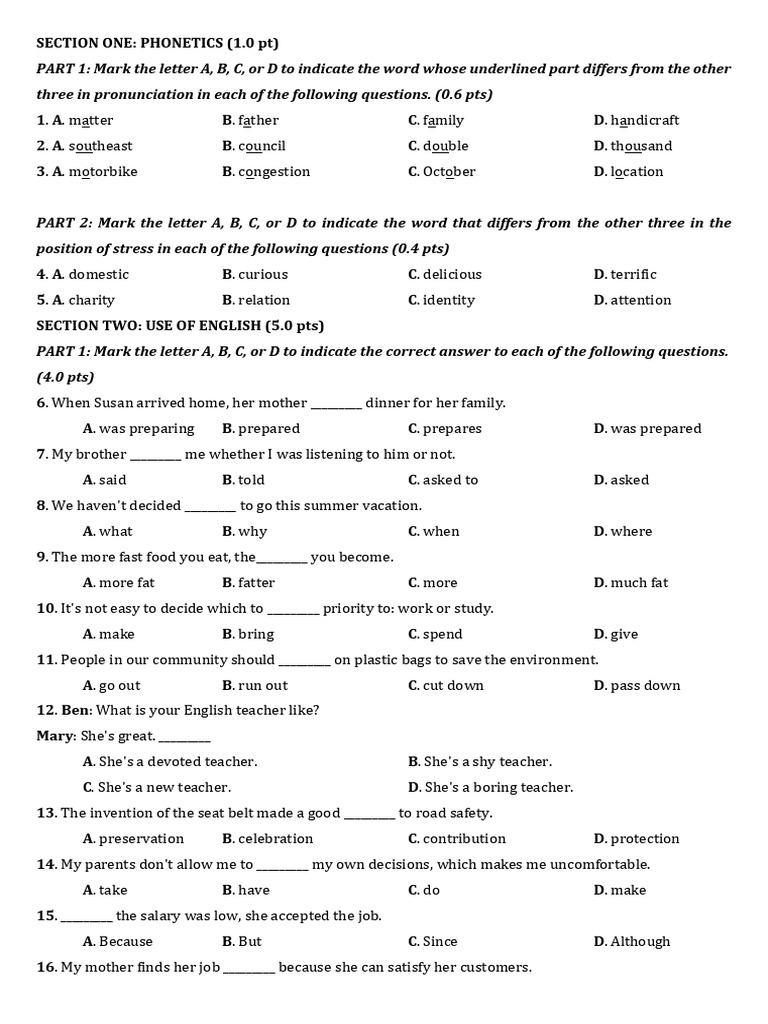 Phonetics and English Usage Practice Test | PDF