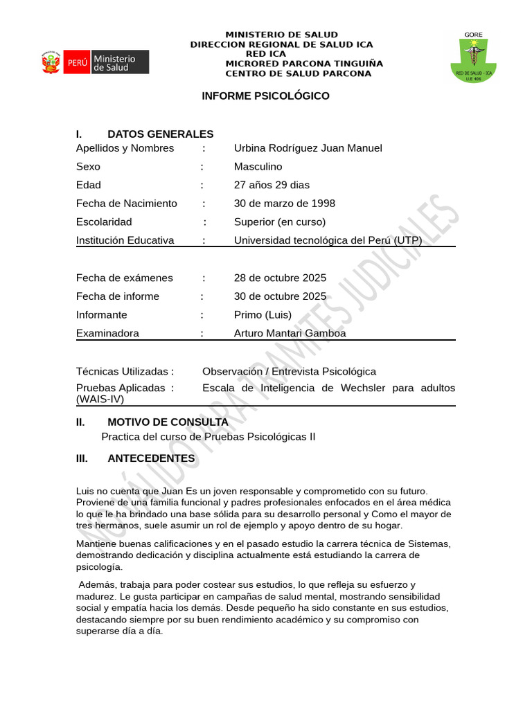 INFORME WAIS.. | PDF | Sicología | Memoria