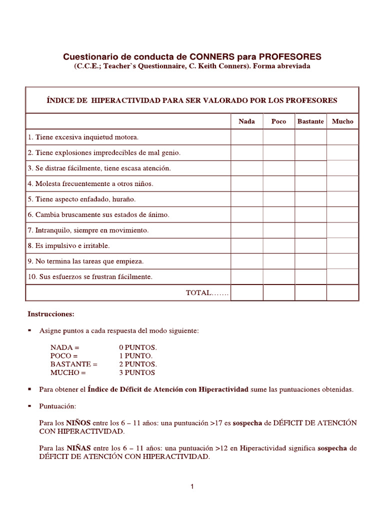 Conners Version Internet | PDF