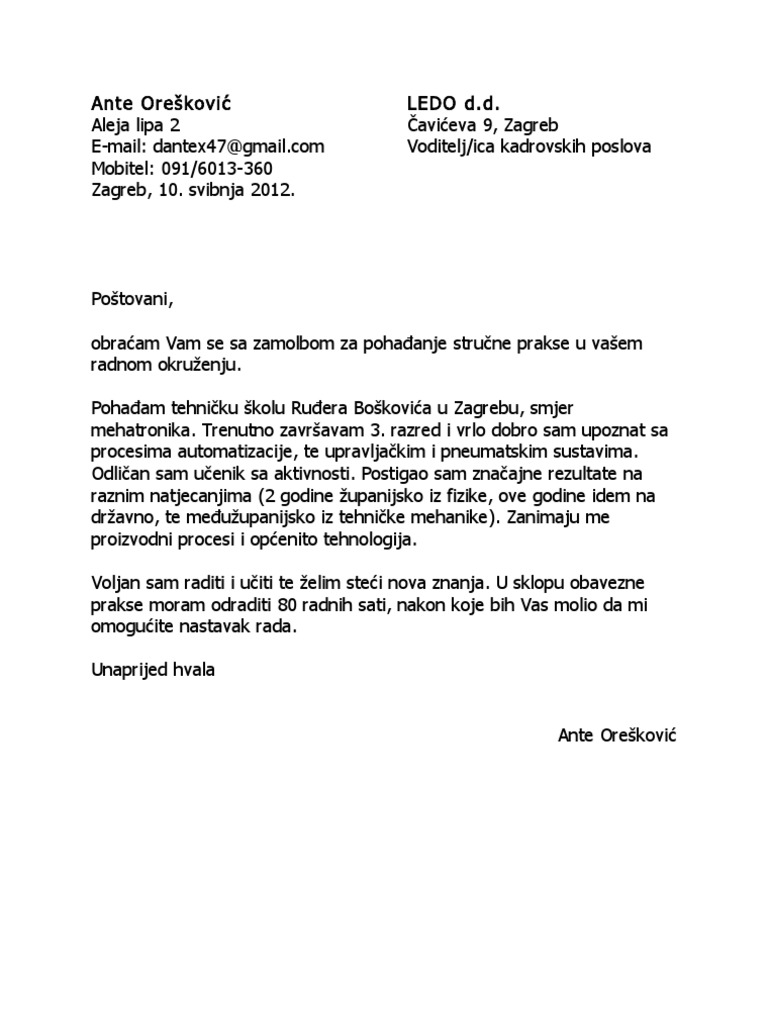 Otvorena Molba Za Posao | PDF