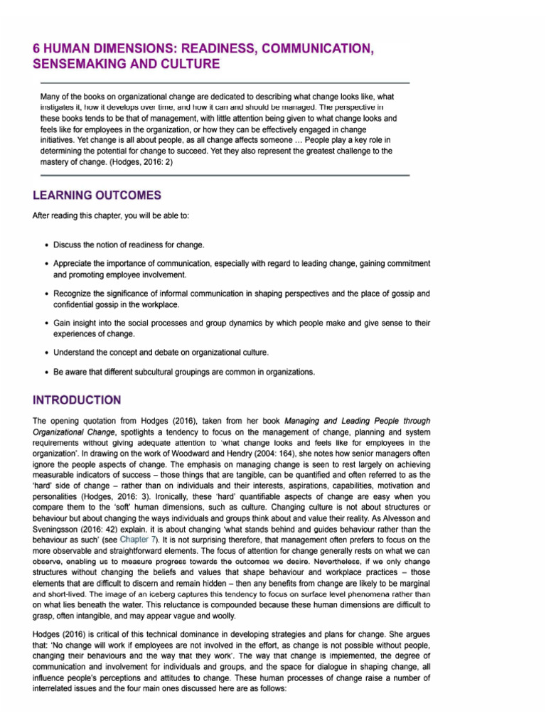 C6 - Human Dimensions - Readiness, Communication, Sensemaking & Culture ...