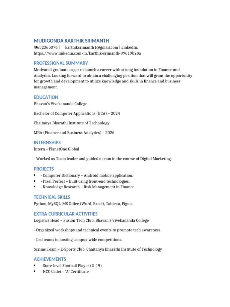 Karthik Srimanth Formatted Resume | PDF