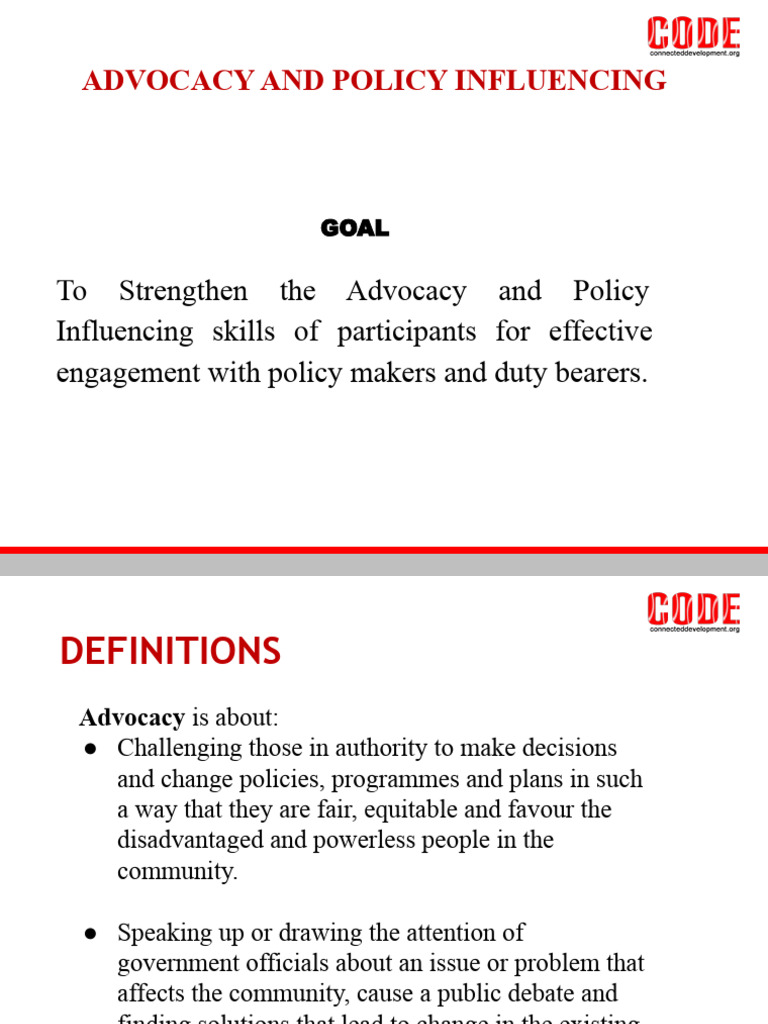 Advocacy and Policy Influencing | PDF | Policy | Advocacy