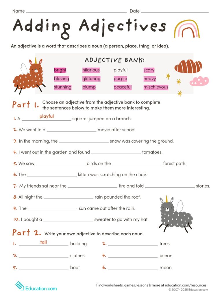 Writing Adjectives Using Adjectives | PDF