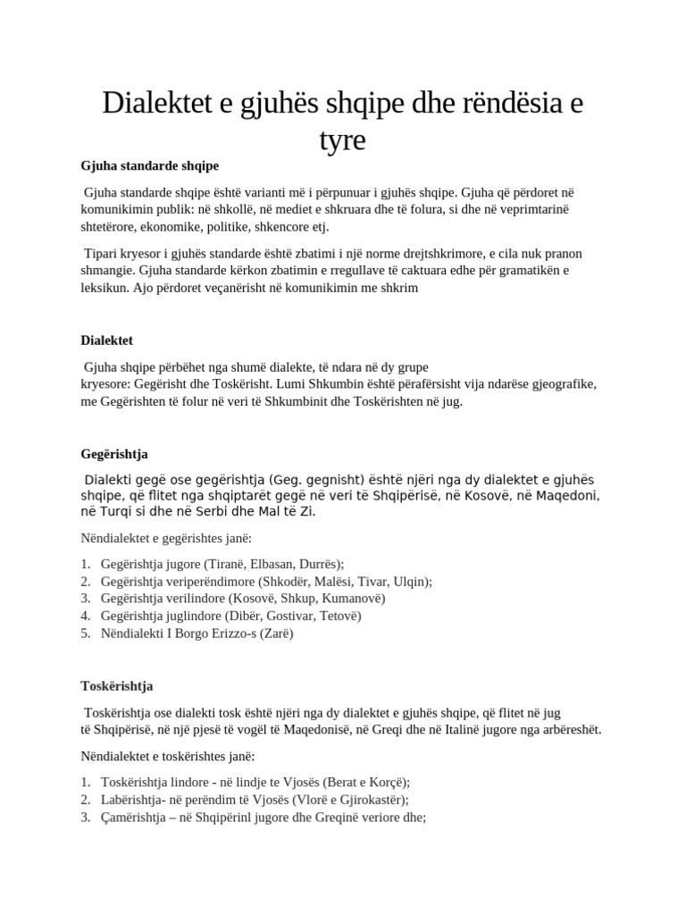 Dialektet e Gjuhës Shqipe Dhe Rëndësia e Tyre Projekt Tremujori 2024 ...