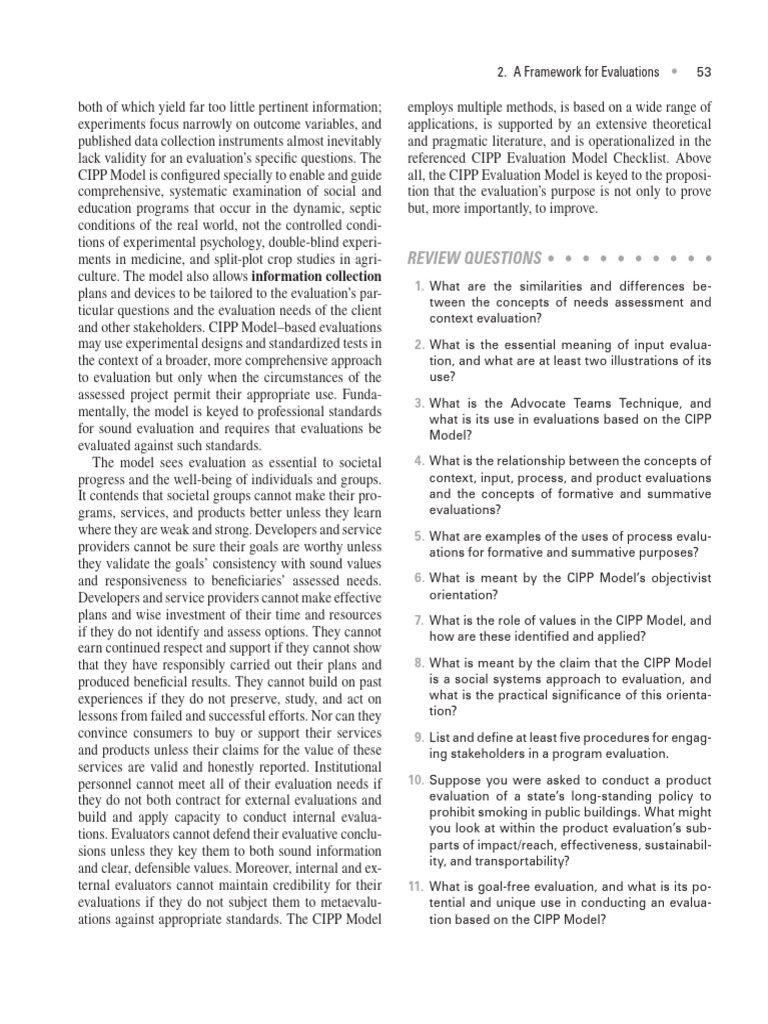 CIPP Evaluation Model Overview | PDF | Evaluation | Program Evaluation