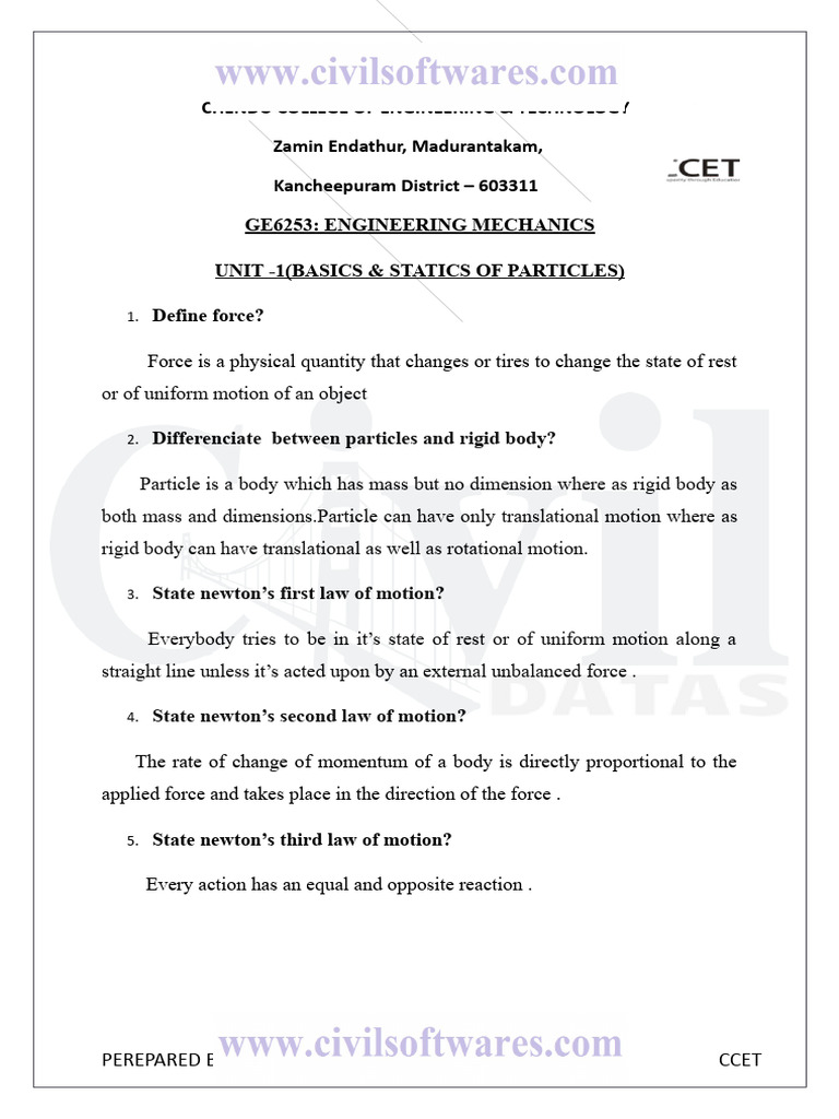 Definations in Engg Mechanics | PDF | Friction | Force