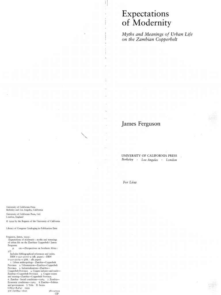James Ferguson (1999) Expectations of Modernity Urban Life Zambian ...