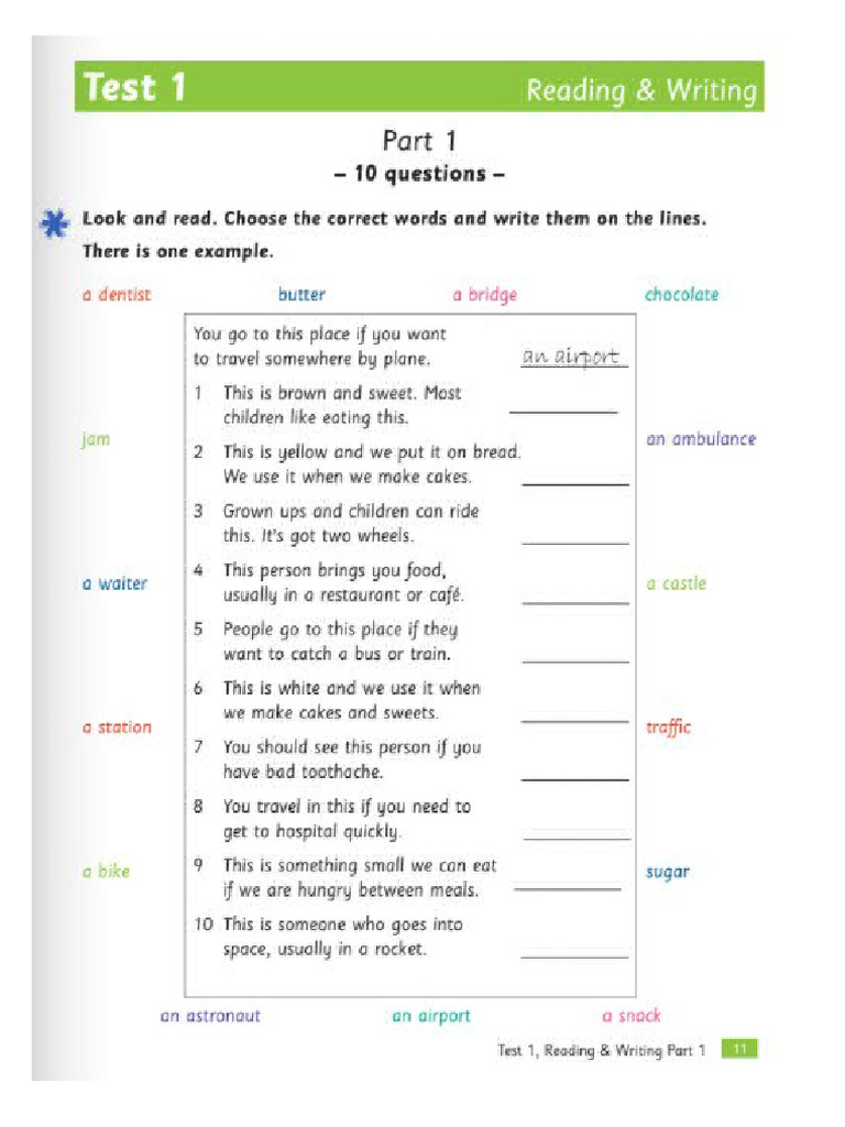 Reading Adn Writing Part 1 A1 | PDF