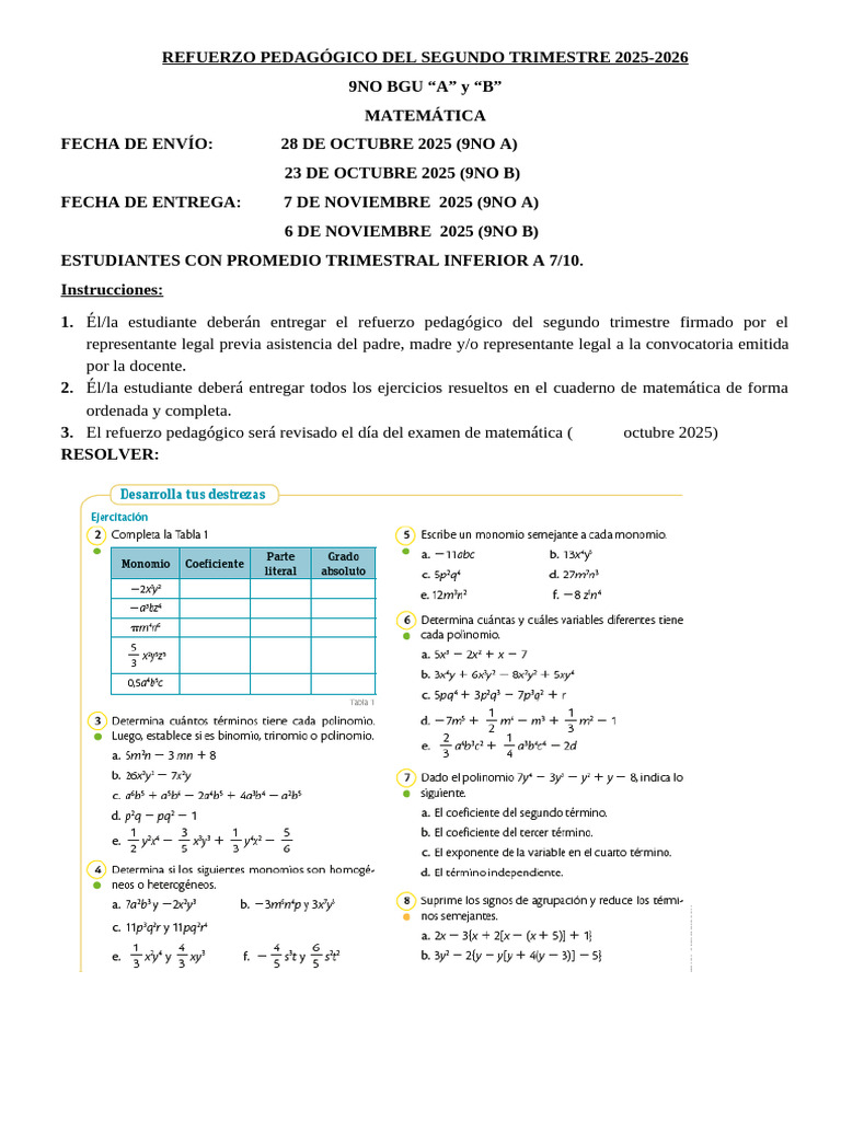 Actividades de Refuerzo 2do Trimestre | PDF