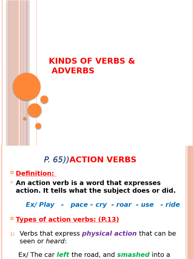 Kinds of Verbs & Adverbs | PDF | Adverb | Verb