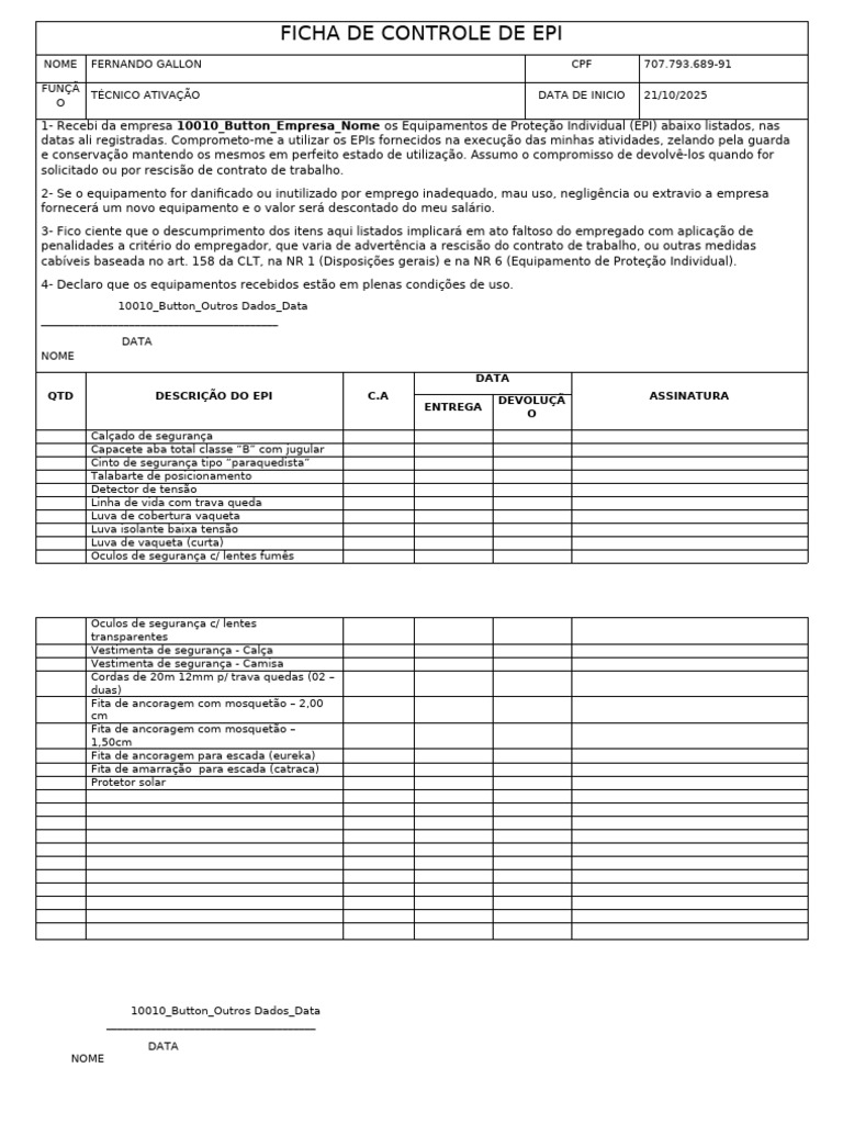 Controle de EPI para Funcionários | PDF