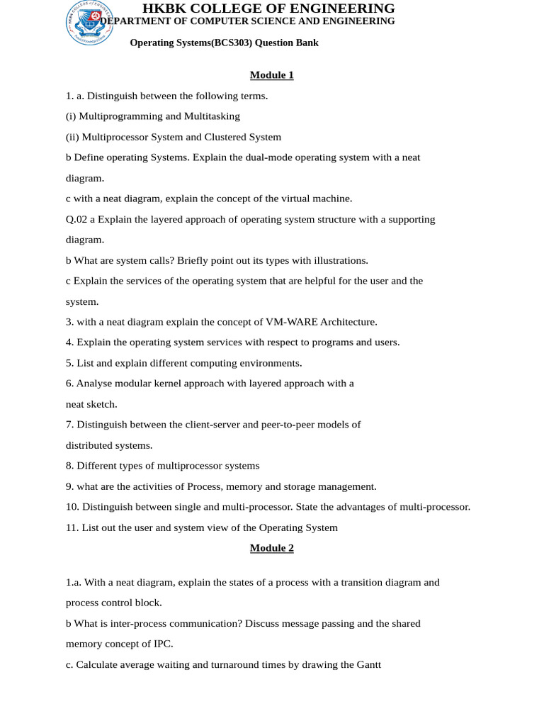 OS IA1 Question Bank | PDF | Process (Computing) | Software