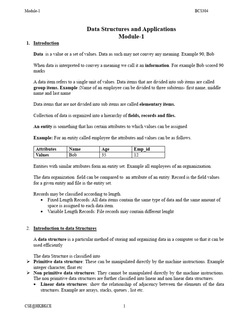 Module 1 DSA | PDF | Pointer (Computer Programming) | Matrix (Mathematics)