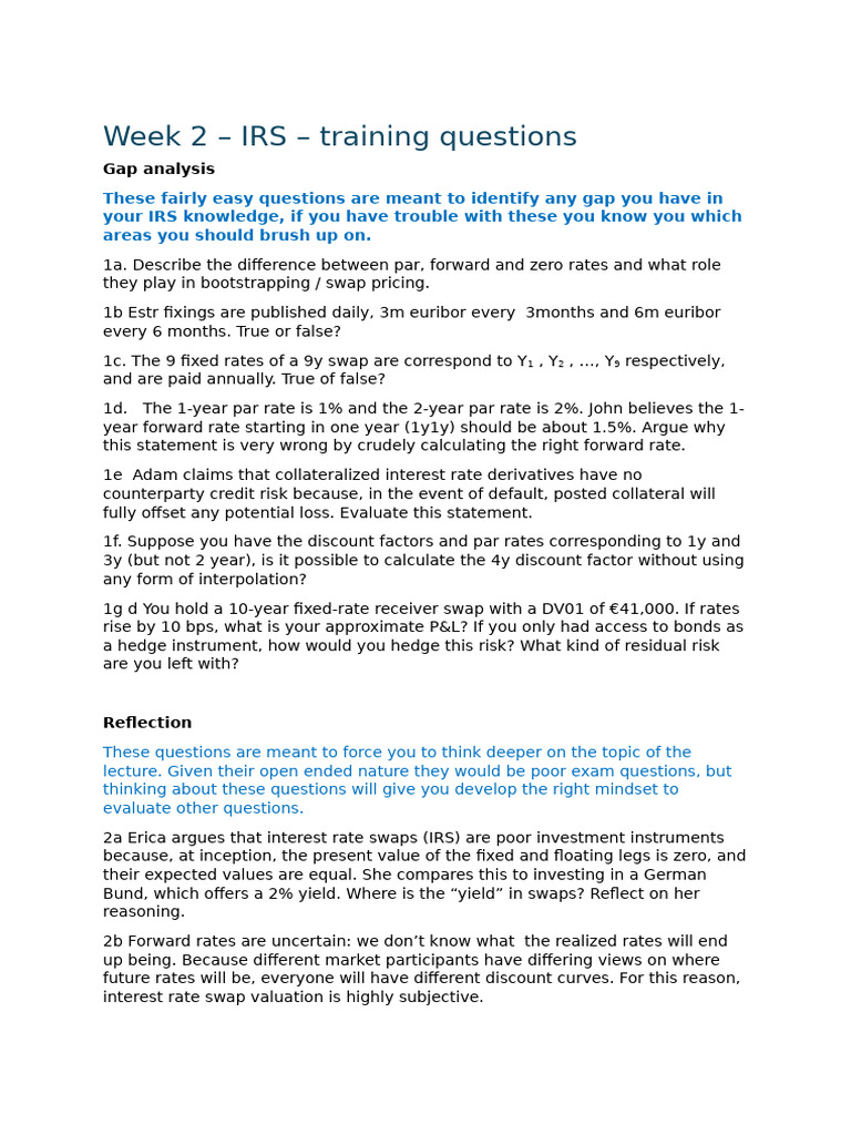 IRS Training Questions and Gap Analysis | PDF | Swap (Finance ...