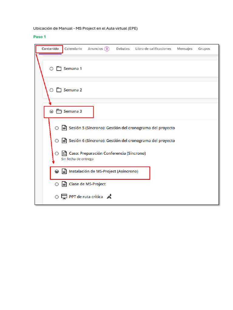 Ubicación de Manual - MS Project en El Aula Virtual | PDF