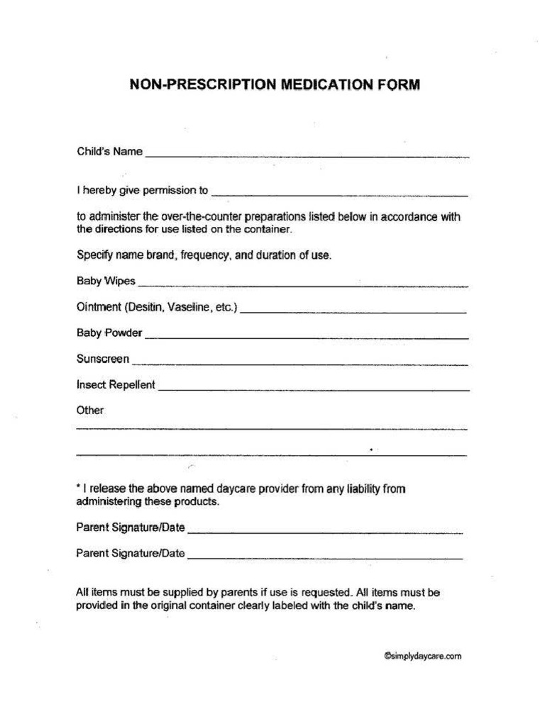 Free Child Care Forms - Over-The-Counter Medication Form | PDF