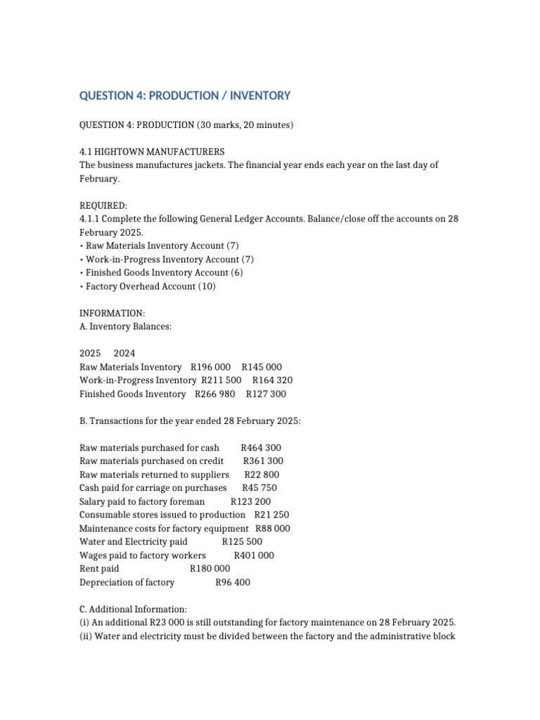 Question 4 Production and Inventory Translation | PDF | Inventory | Trade
