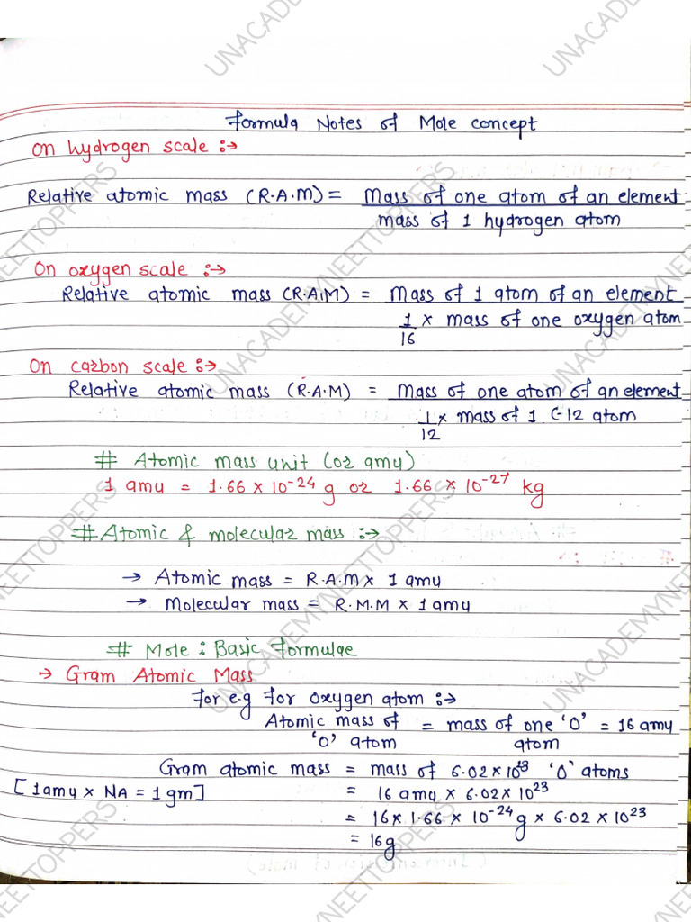 Mole Concept Formula Notes | PDF