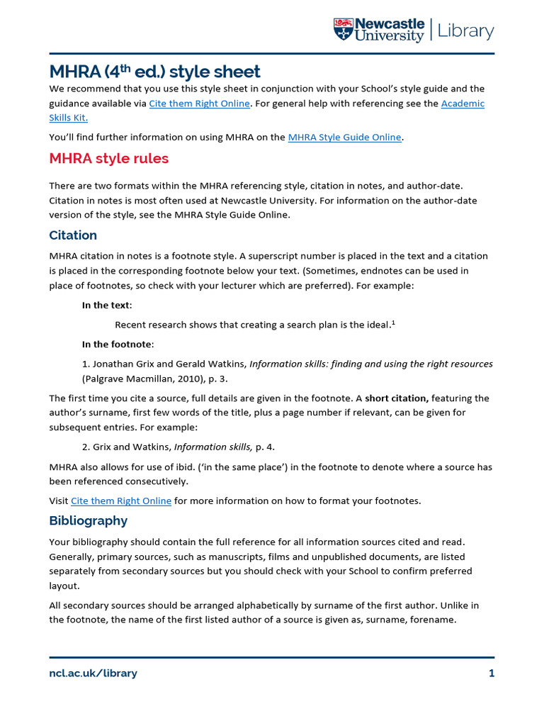 MHRA Referencing Guide for Students | PDF | Citation | Note (Typography)
