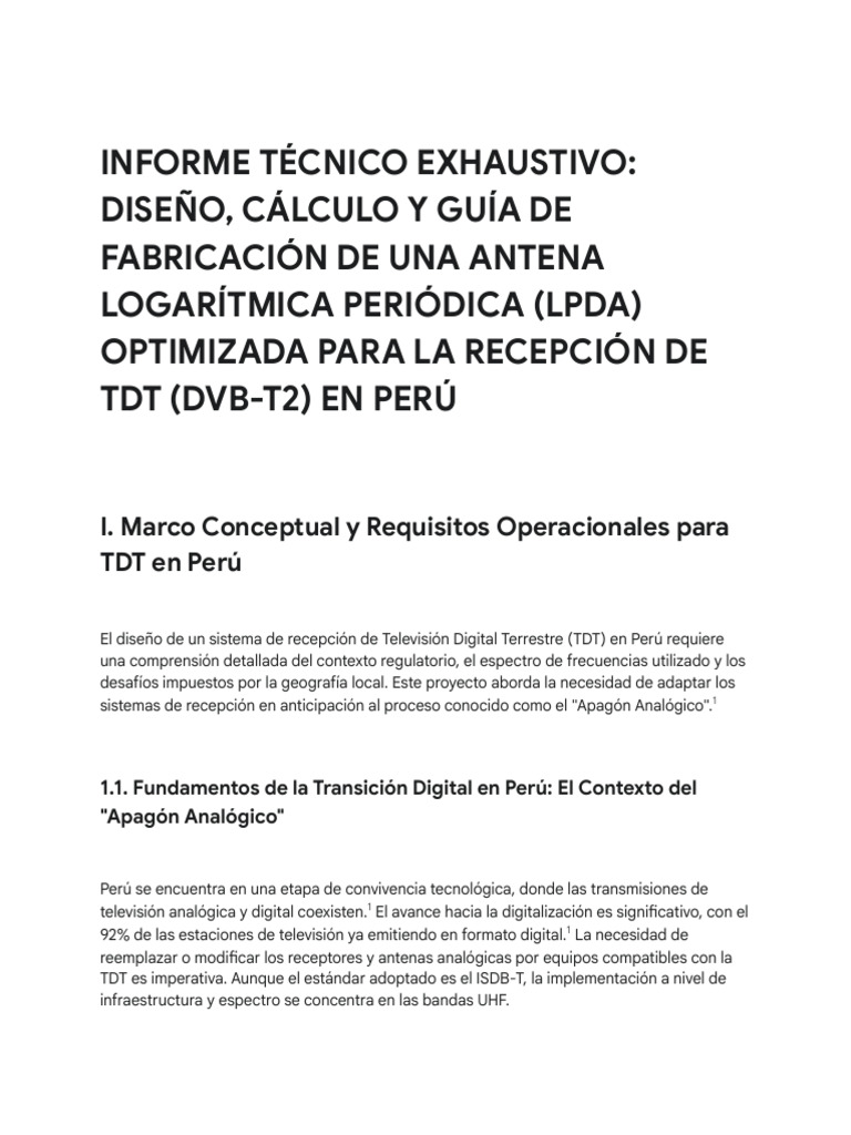 Diseño de Antena LPDA para TDT en Perú | PDF | Antena (Radio) | Electrónica