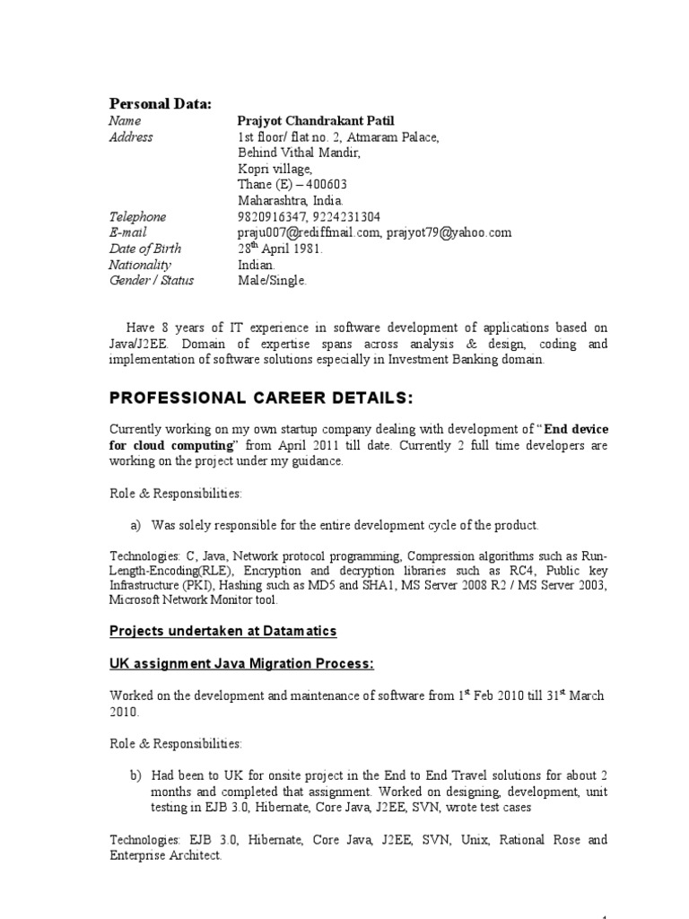 Prajyot Patil Resume Pdf Smart Card Java Server Pages
