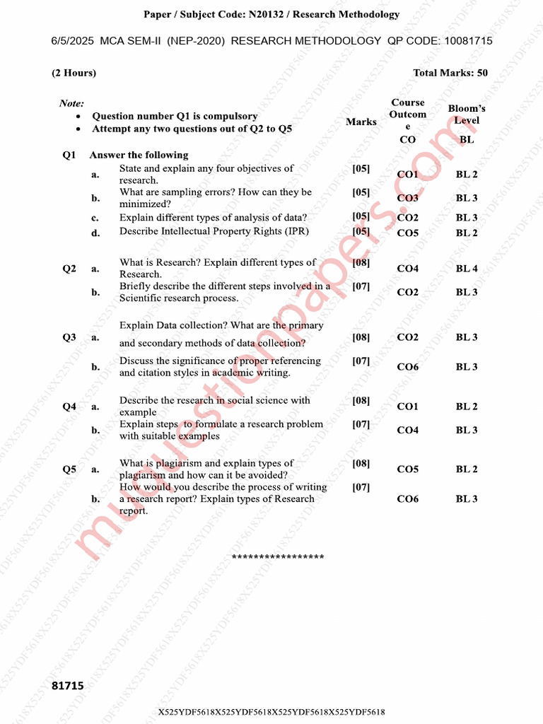 Technology Mca Master of Computer Applications Semester 2 2025 May Elective 2 Research ...