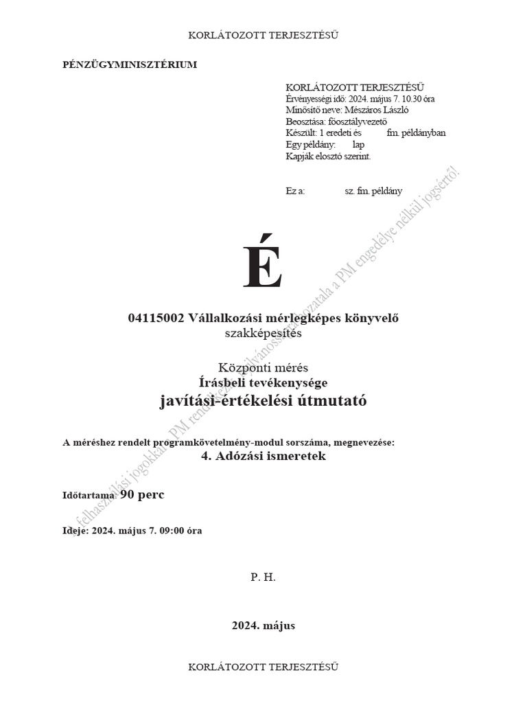 Adózási Ismeretek Központi Mérés 3. Megoldás | PDF