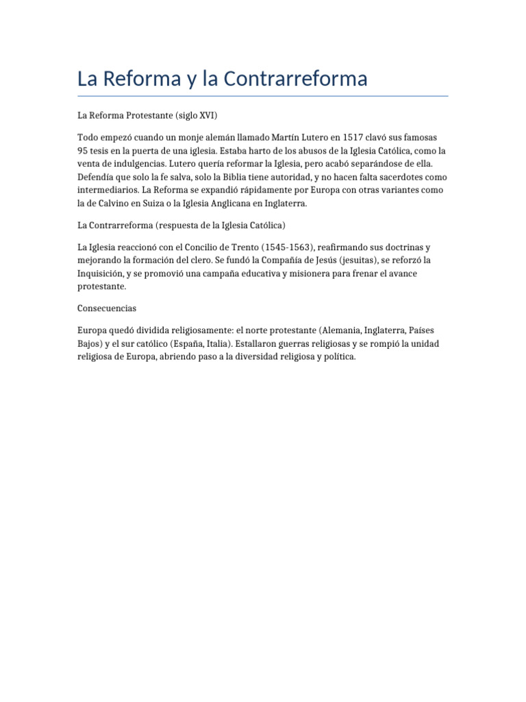 Reforma y Contrarreforma: Impacto Religioso | PDF