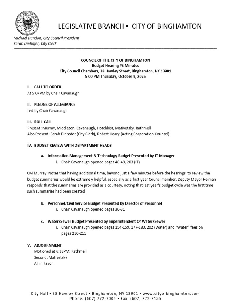 CC Budget Hearing 5 Minutes 20251009 DRAFT | PDF