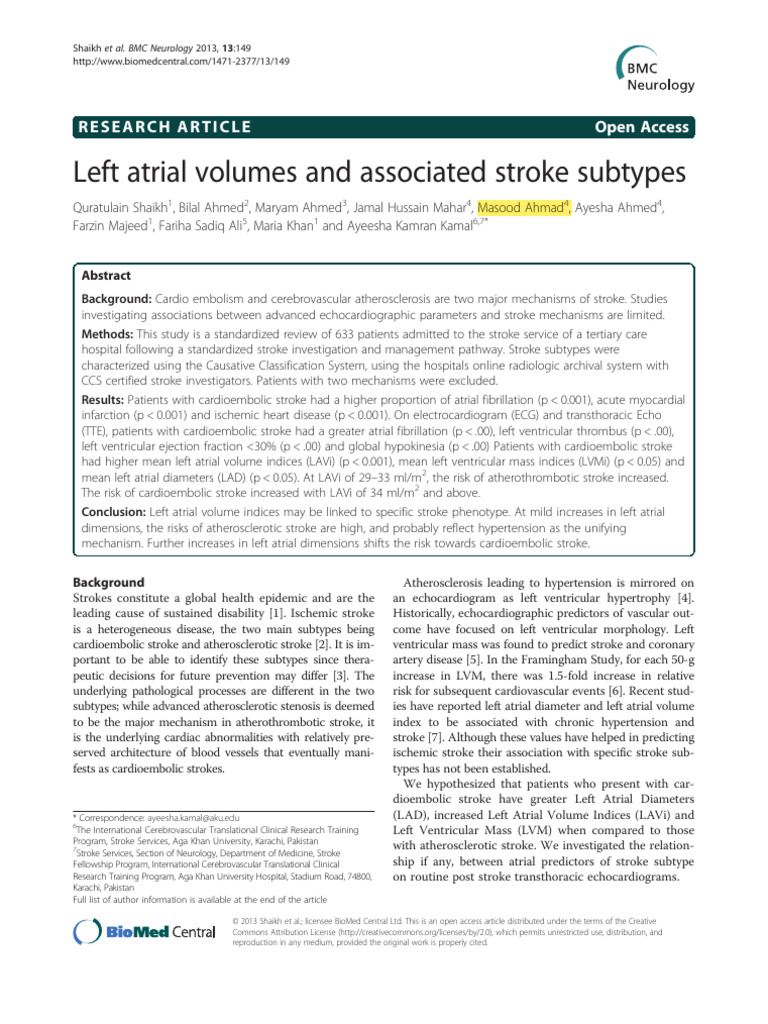 _left Atrial Volume and Associated Stroke Subtypes | PDF | Stroke ...