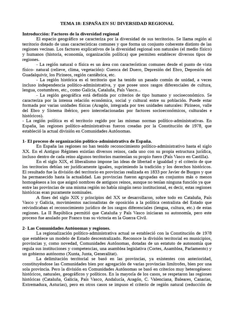 Tema 19-España en Su Diversidad Regional | PDF | España | Cataluña
