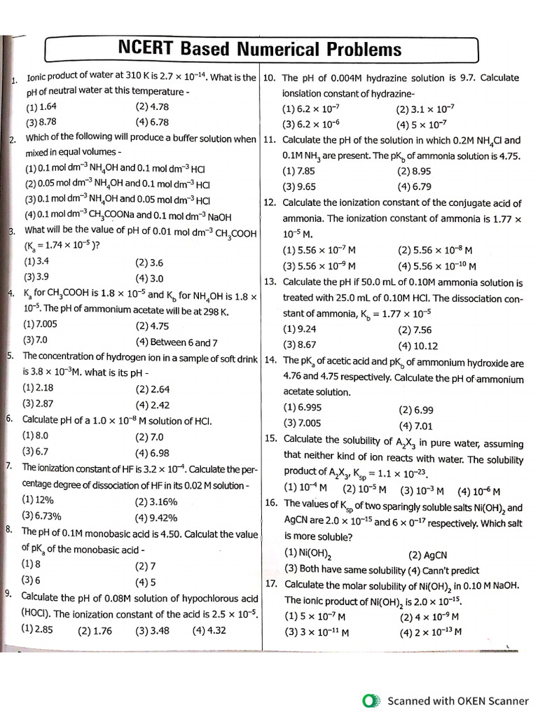 NCERT Equilibrium Numerical | PDF