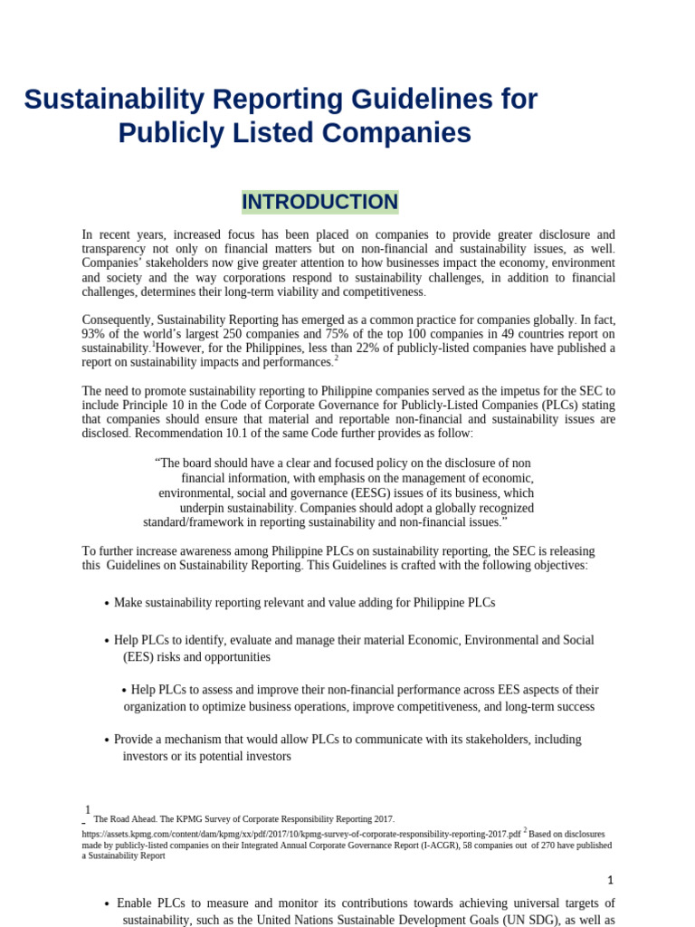 Guidelines for Sustainability Reporting in PLCs | PDF | Sustainability ...