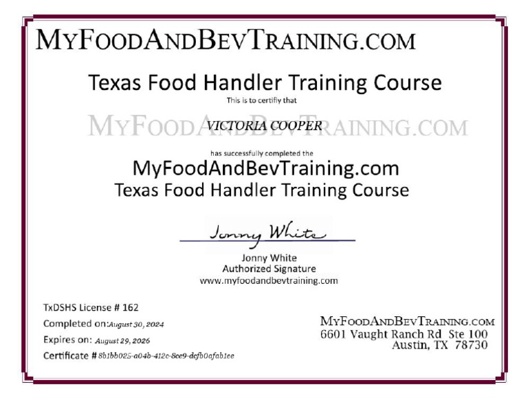 Food Handler Certification | PDF