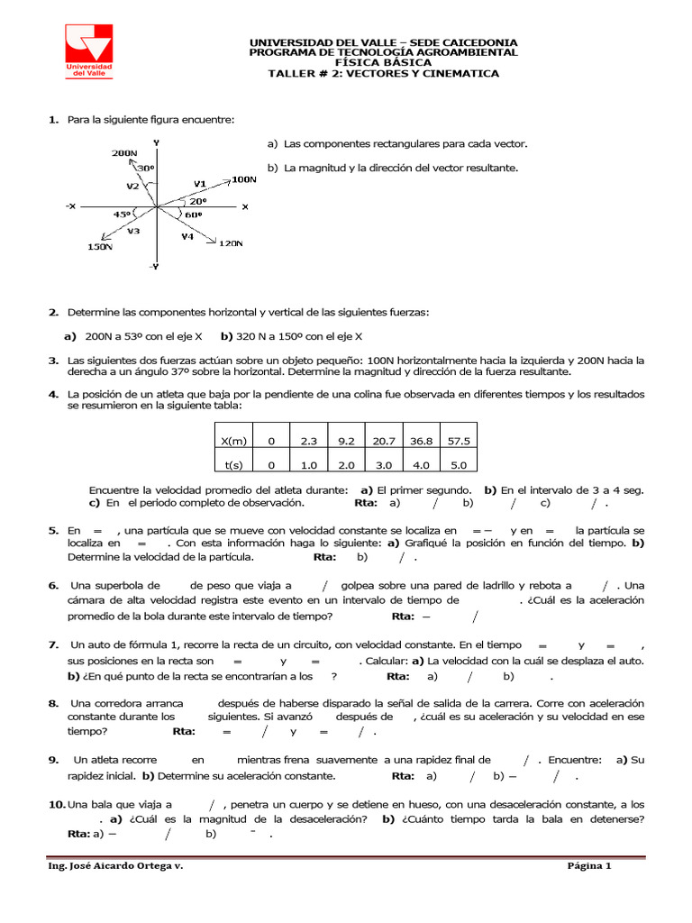 Taller 2 Cinematica_251001_150921 | PDF | Velocidad | Fenomeno fisico