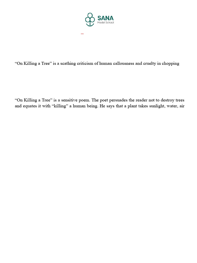 On Killing a Tree: Poem Analysis | PDF | Trees | Poetry