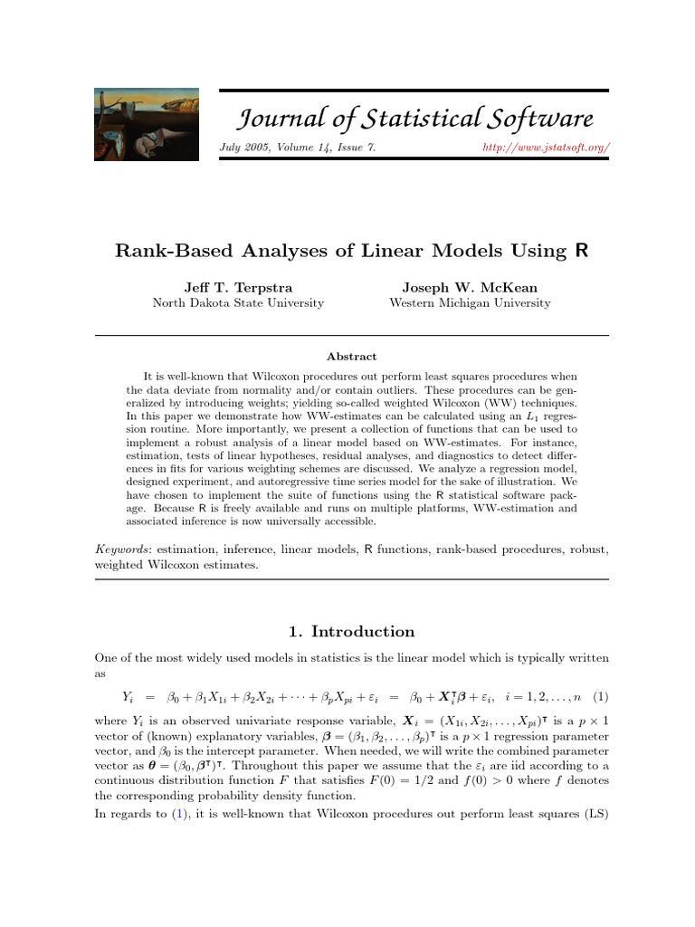 Rank-Based Analyses of Linear Models Using R | PDF | Linear Regression | Errors And Residuals
