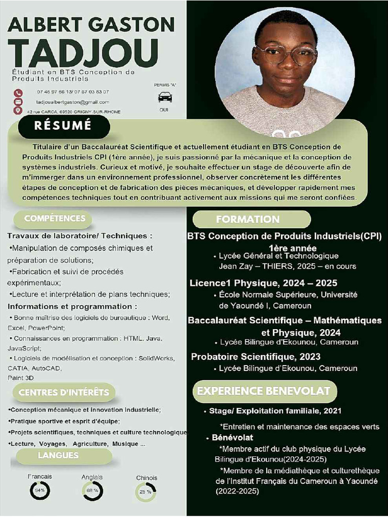 Cv Gaston Tadjou | PDF