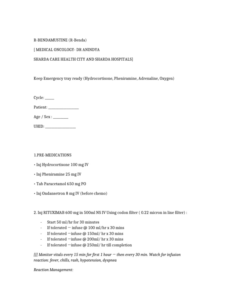 R-Bendamustine Chemotherapy Protocol | PDF