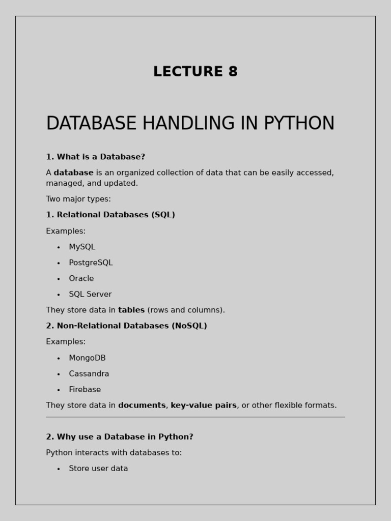 Advanced Programming in Python Lecture 8 | PDF | No Sql | Databases